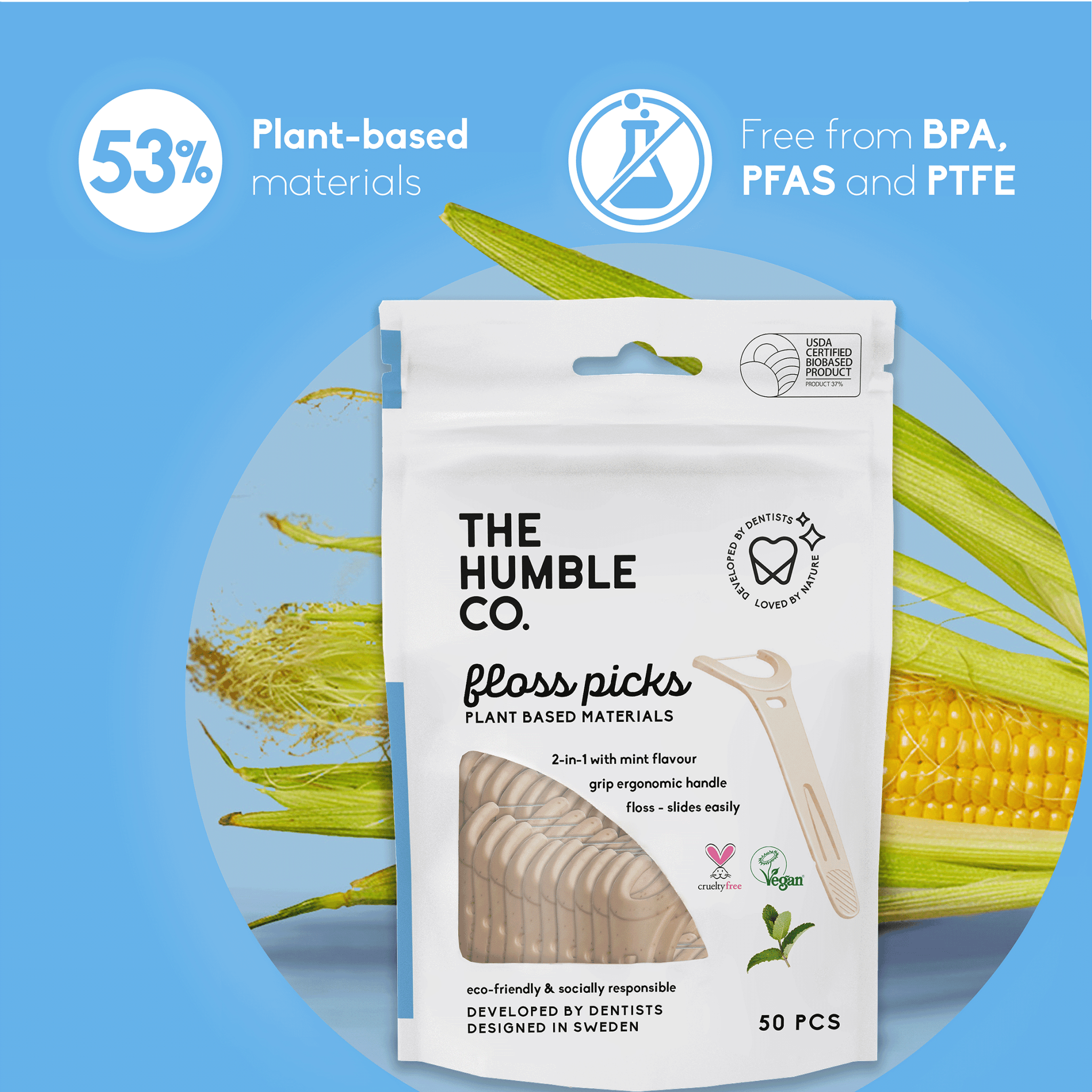 Floss Picks | Grip Handle Mint 50-p | The Humble Co.